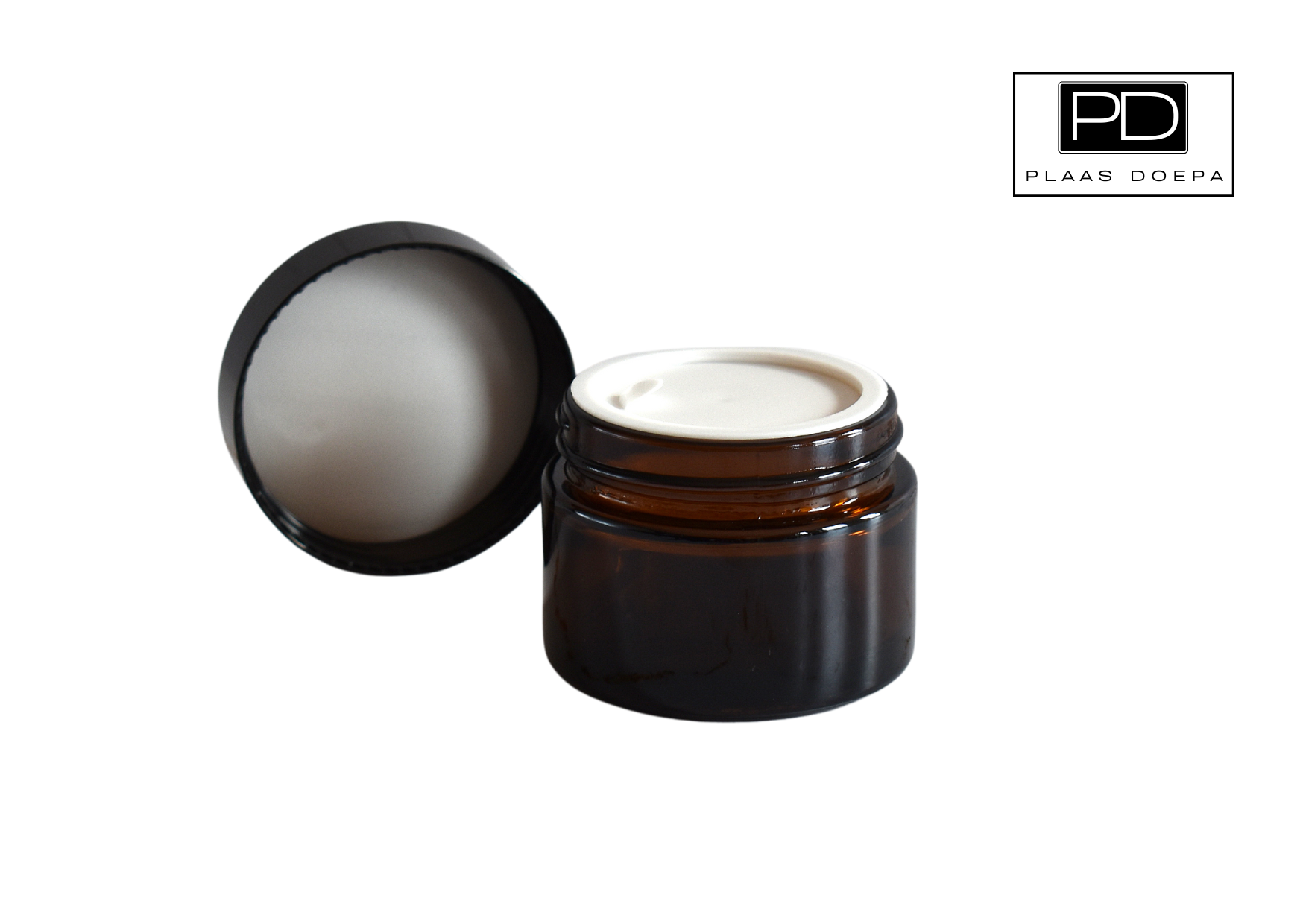 50g Amber Glass Jar Complete Unit · Plaas Doepa