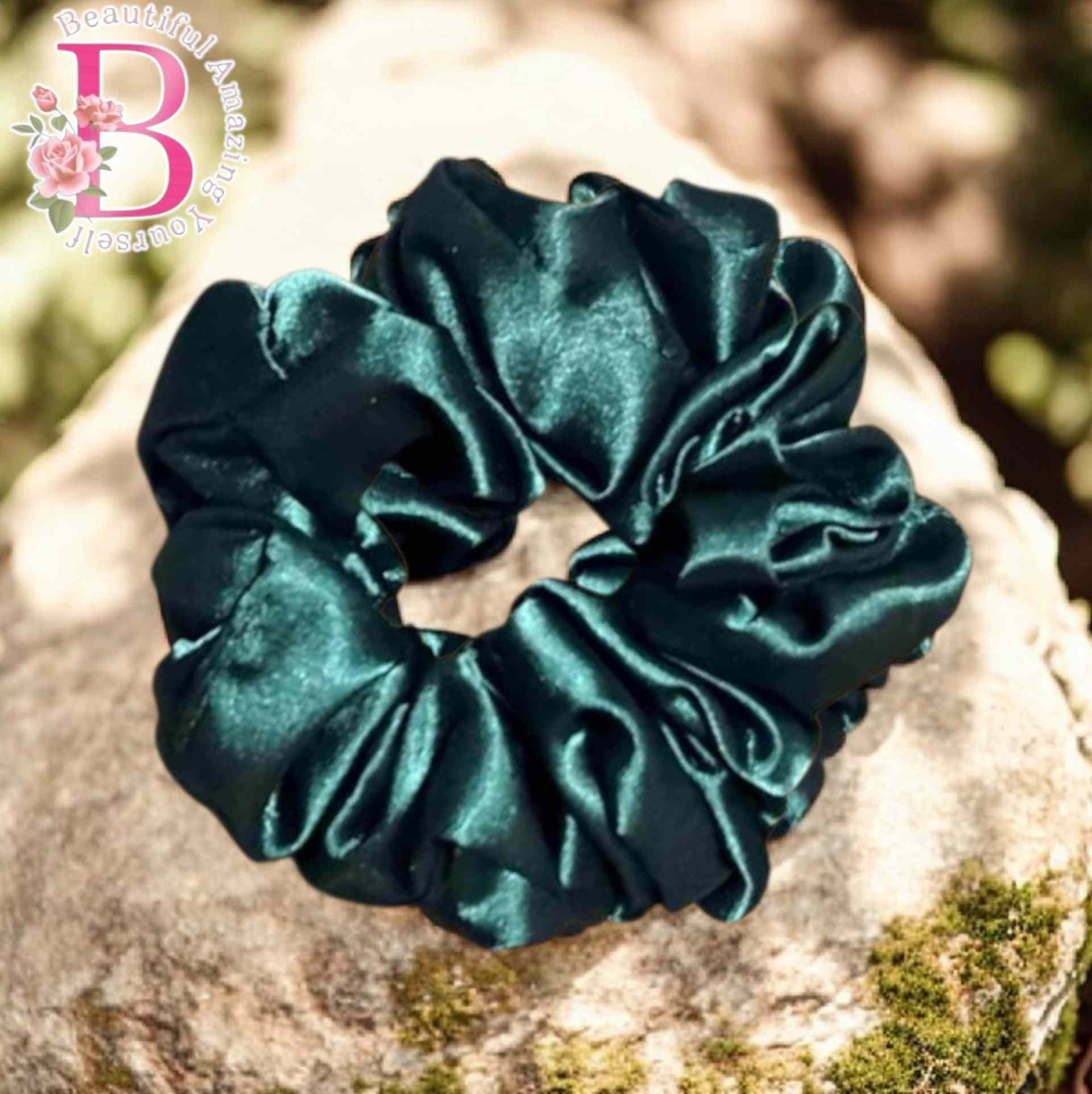 Emerald Green Satin Scrunchie for Women | Anti-Frizz · Beautiful ...
