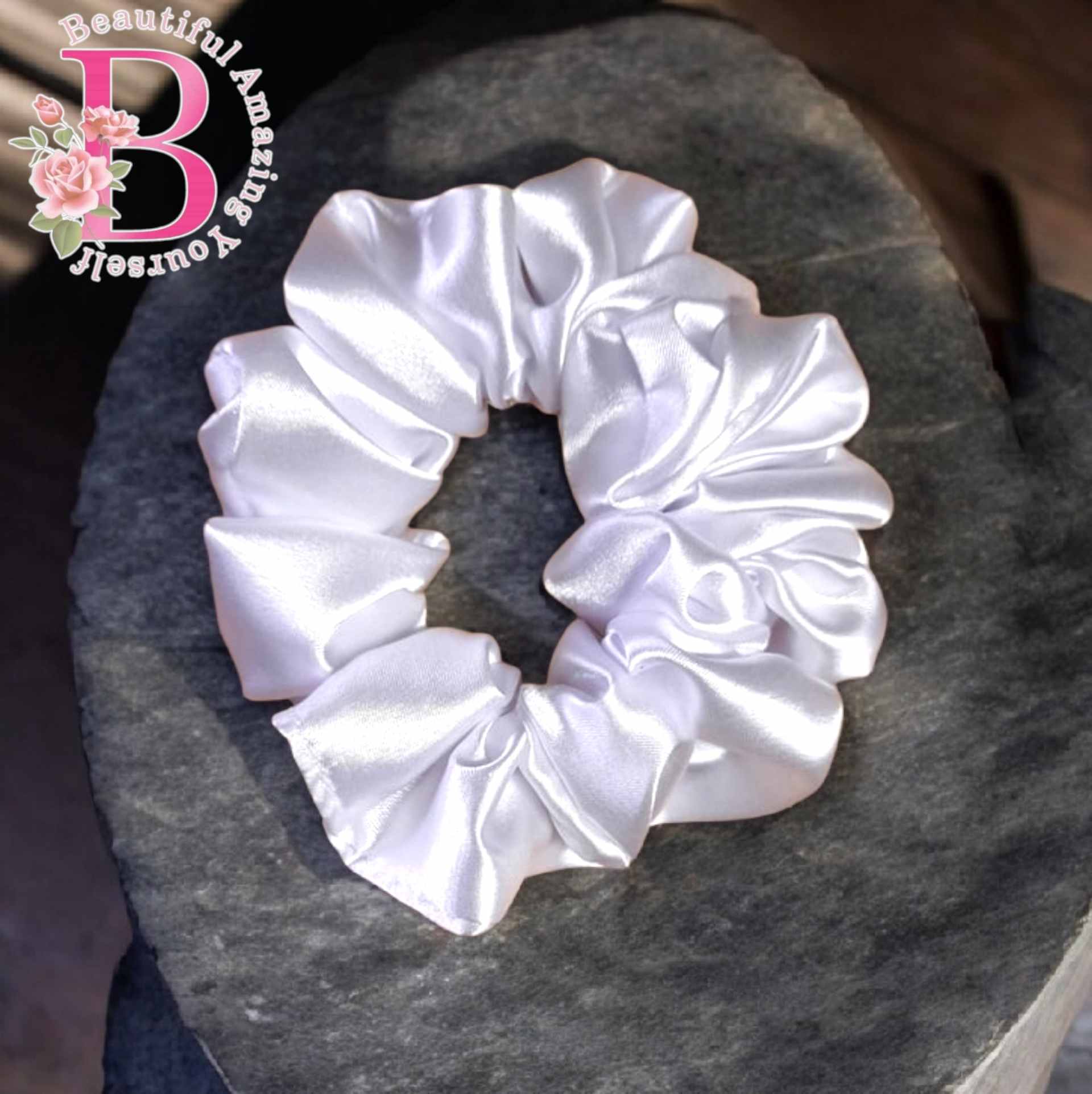 White Satin Scrunchie – Soft, Stylish & Gentle on Hair · Beautiful ...