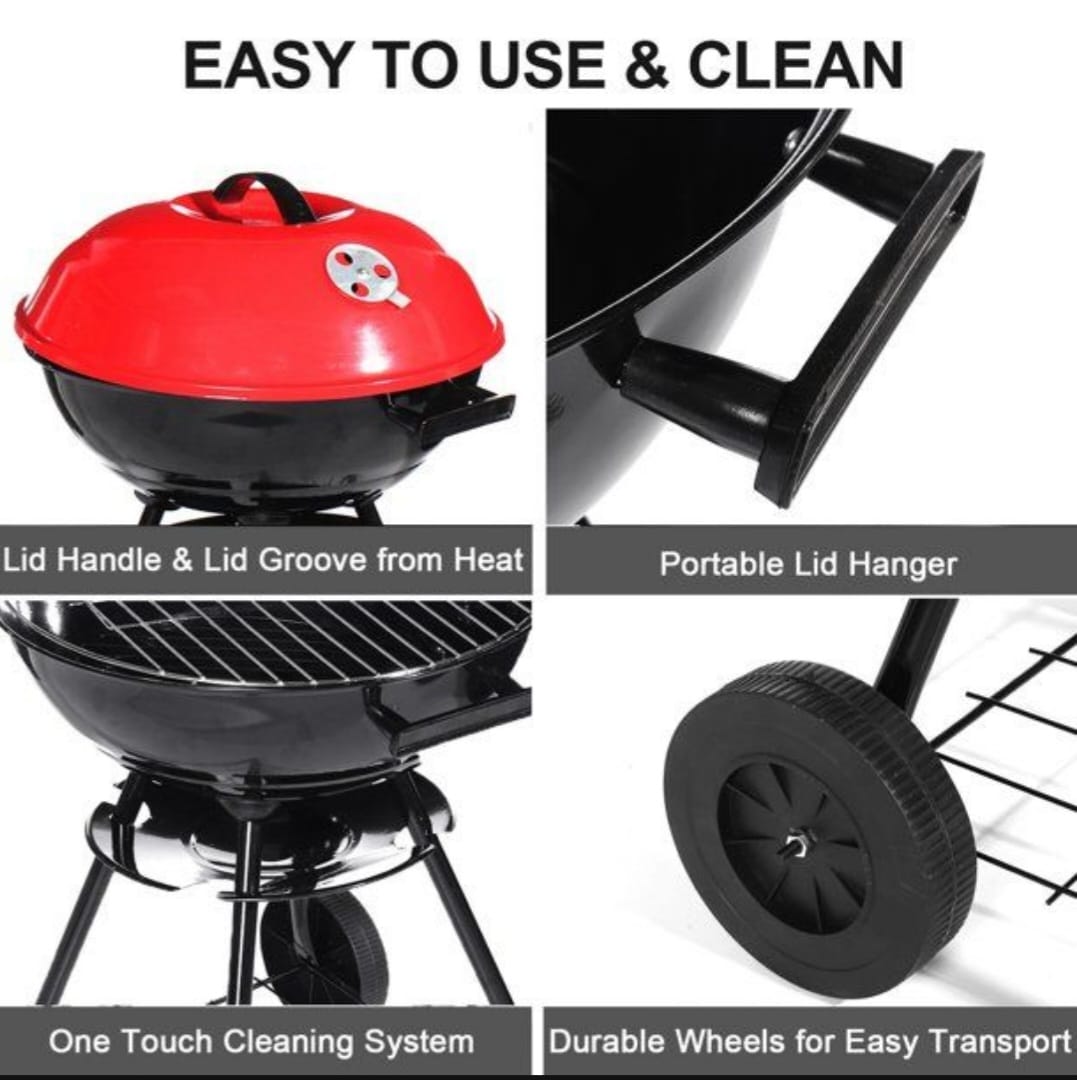 Outdoor Kettle Charcoal Grill BBQ Braai with Wheels (57cm) · Gadget Lobby